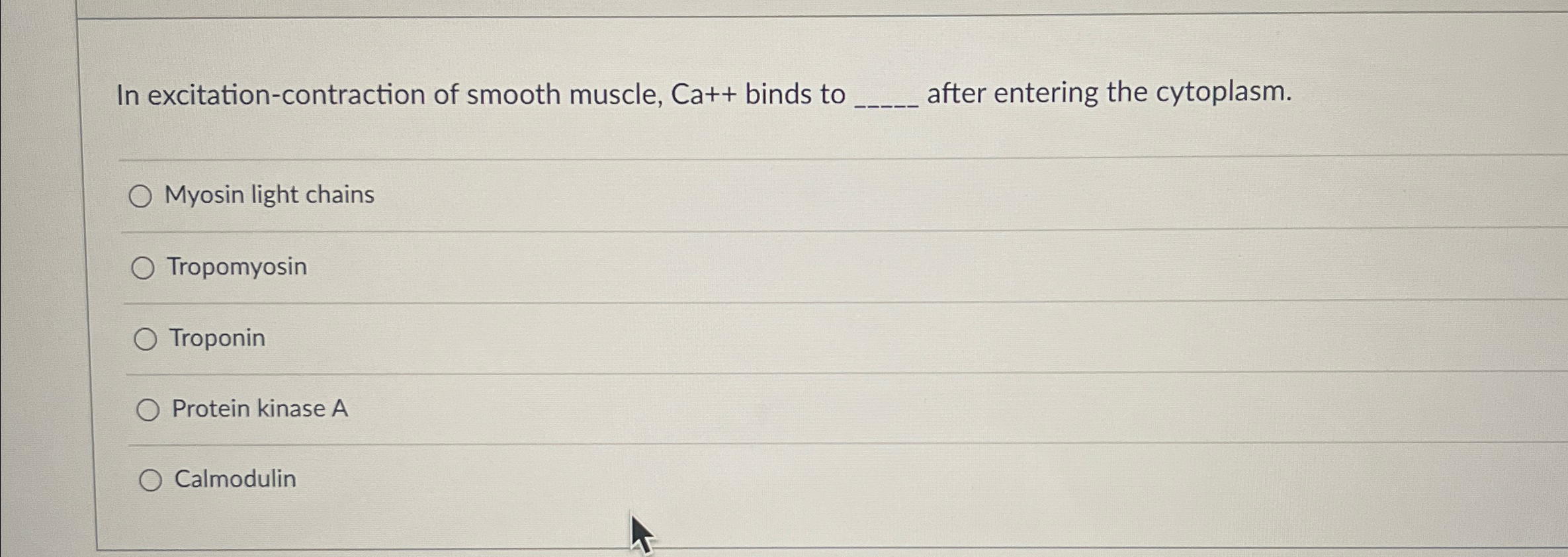 Solved In excitation-contraction of smooth muscle, Ca++ | Chegg.com