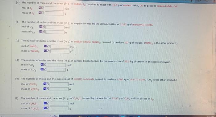 Solved met of I2 (b) The number of moles and the muaz (ing) | Chegg.com