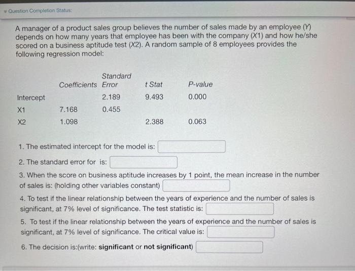 Solved A manager of a product sales group believes the | Chegg.com
