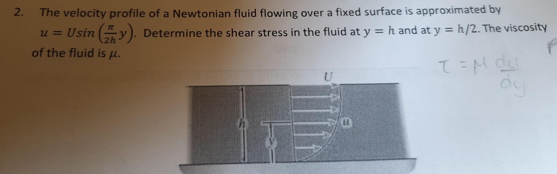 Solved 2. The velocity profile of a Newtonian fluid flowing | Chegg.com