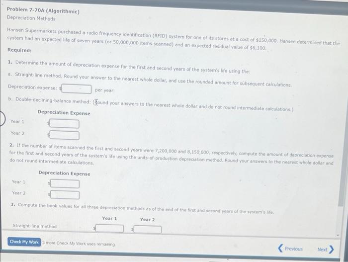 Solved Problem 7-70A (Algorithmic) Depreciation Methods | Chegg.com