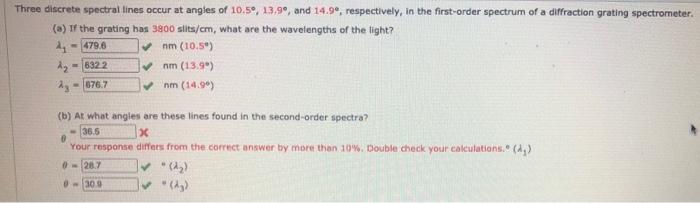 Solved Three Discrete Spectral Lines Occur At Angles Of