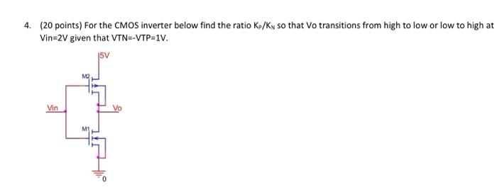 Solved 4. (20 points) For the CMOS inverter below find the | Chegg.com