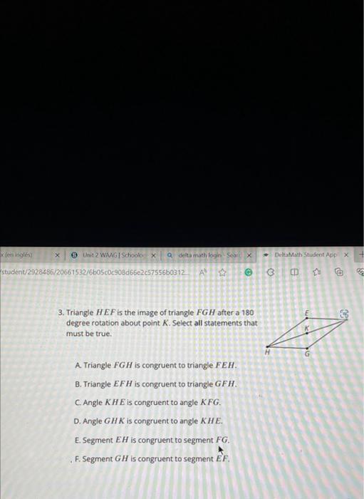 Solved 3. Triangle HEF is the image of triangle FGH after a | Chegg.com