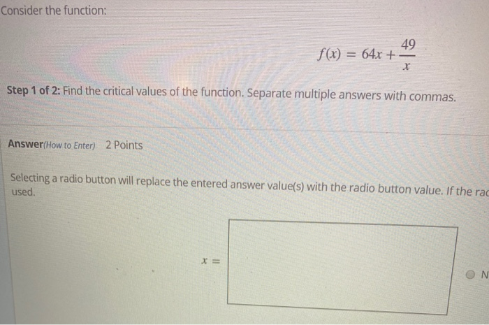 Solved Consider the function: f(x) = 64x + 2 Step 1 of 2: | Chegg.com