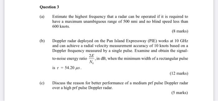 Solved (a) Estimate the highest frequency that a radar can | Chegg.com