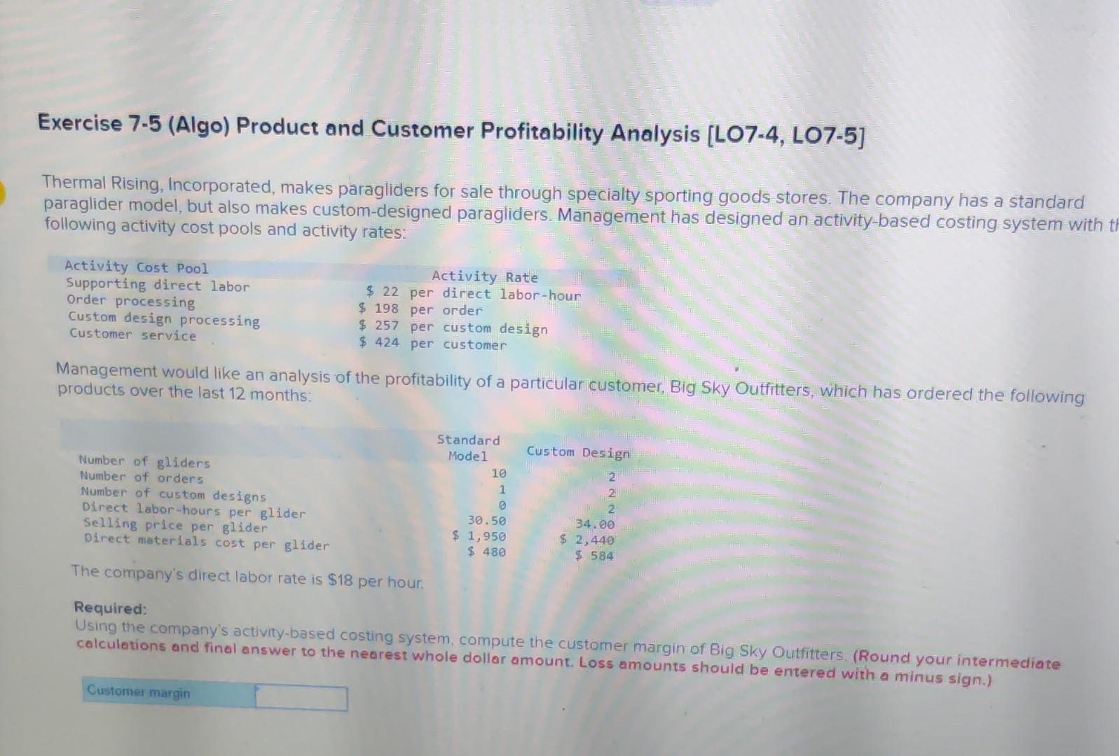 Solved Exercise 7-5 (Algo) Product and Customer | Chegg.com