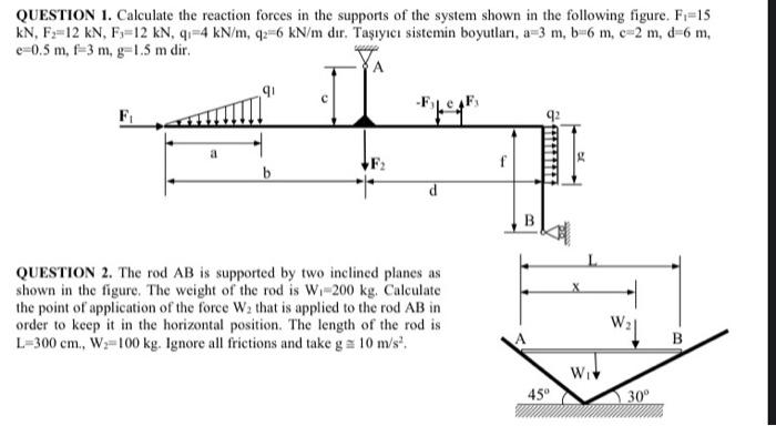 Solved QUESTION 1. Calculate the reaction forces in the | Chegg.com