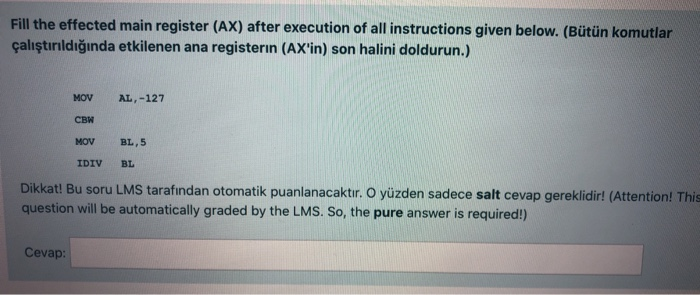 Solved Fill the effected main register (AX) after execution | Chegg.com