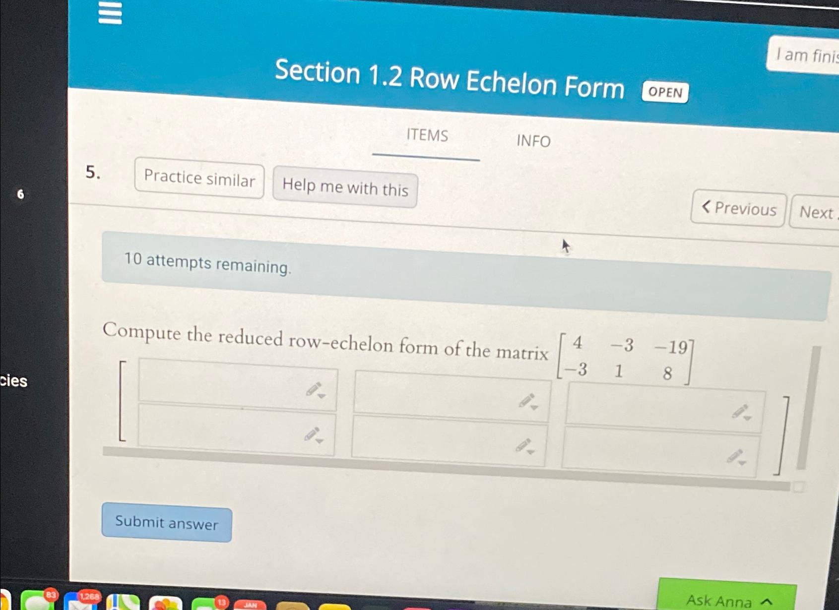 Solved I am finiSection 1.2 ﻿Row Echelon | Chegg.com