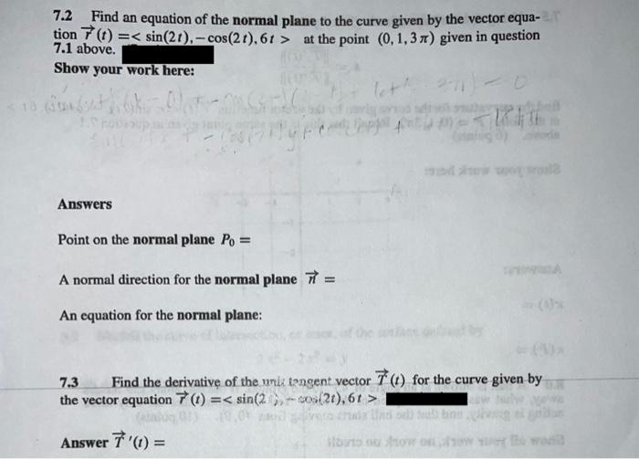 Solved 7.2 Find an equation of the normal plane to the curve | Chegg.com