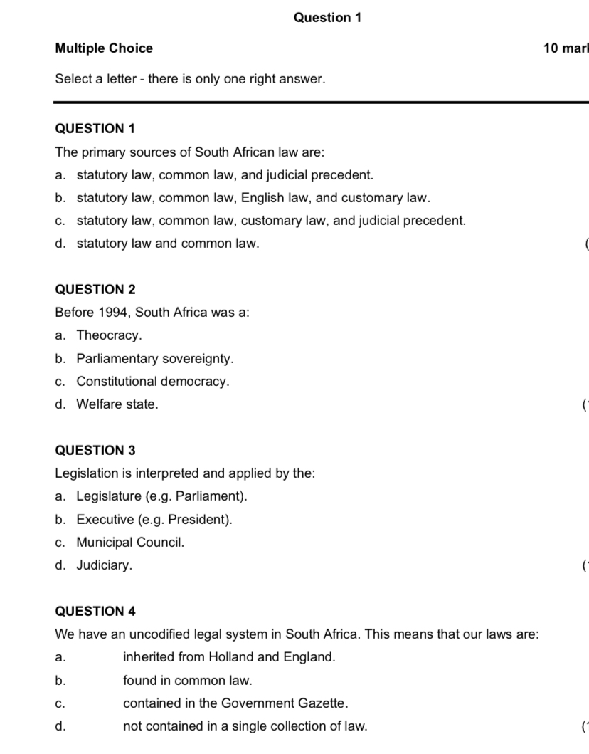 Solved Question 1Multiple Choice10marSelect a letter - | Chegg.com Solved Question 1Multiple Choice10marSelect a letter - | Chegg.com