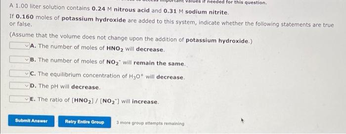 Solved A 1.00 liter solution contains 0.24 M Nitrous Acid | Chegg.com