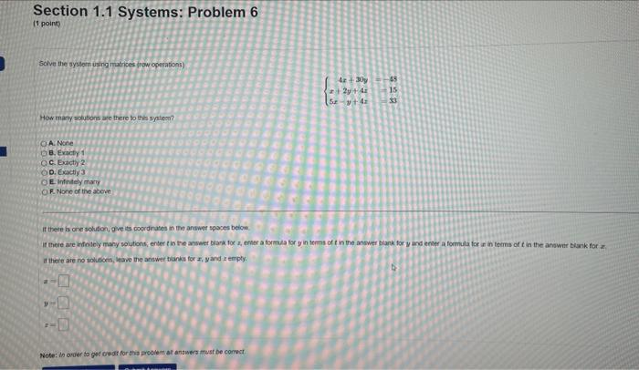 Solved Section 1 1 Systems Problem 6 1 Point Solve The