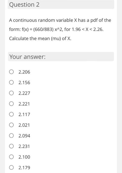 Solved Question 2 A continuous random variable X has a pdf | Chegg.com