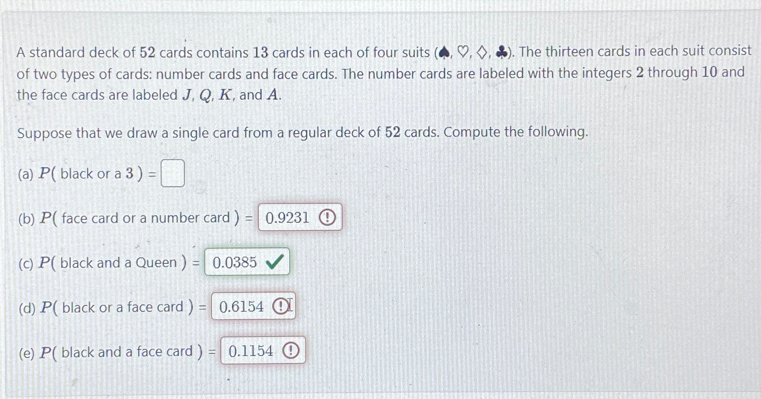 Solved A standard deck of 52 ﻿cards contains 13 ﻿cards in | Chegg.com