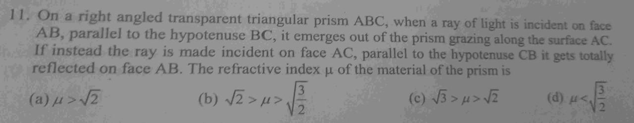 Solved 11. On a right angled transparent triangular prism | Chegg.com