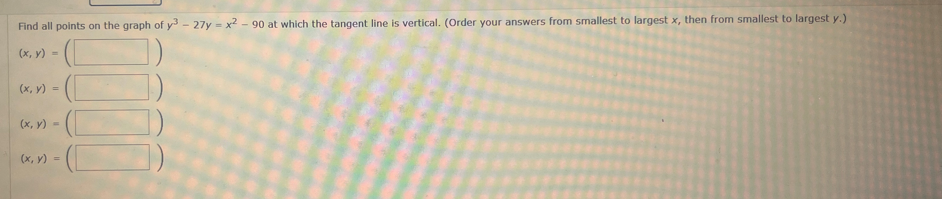 Solved Find all points on the graph of y3-27y=x2-90 ﻿at | Chegg.com