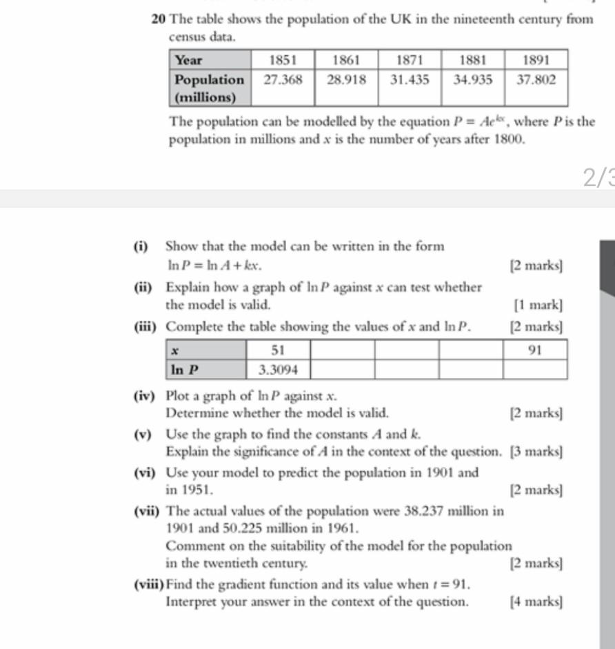 Solved 20 The table shows the population of the UK in the | Chegg.com