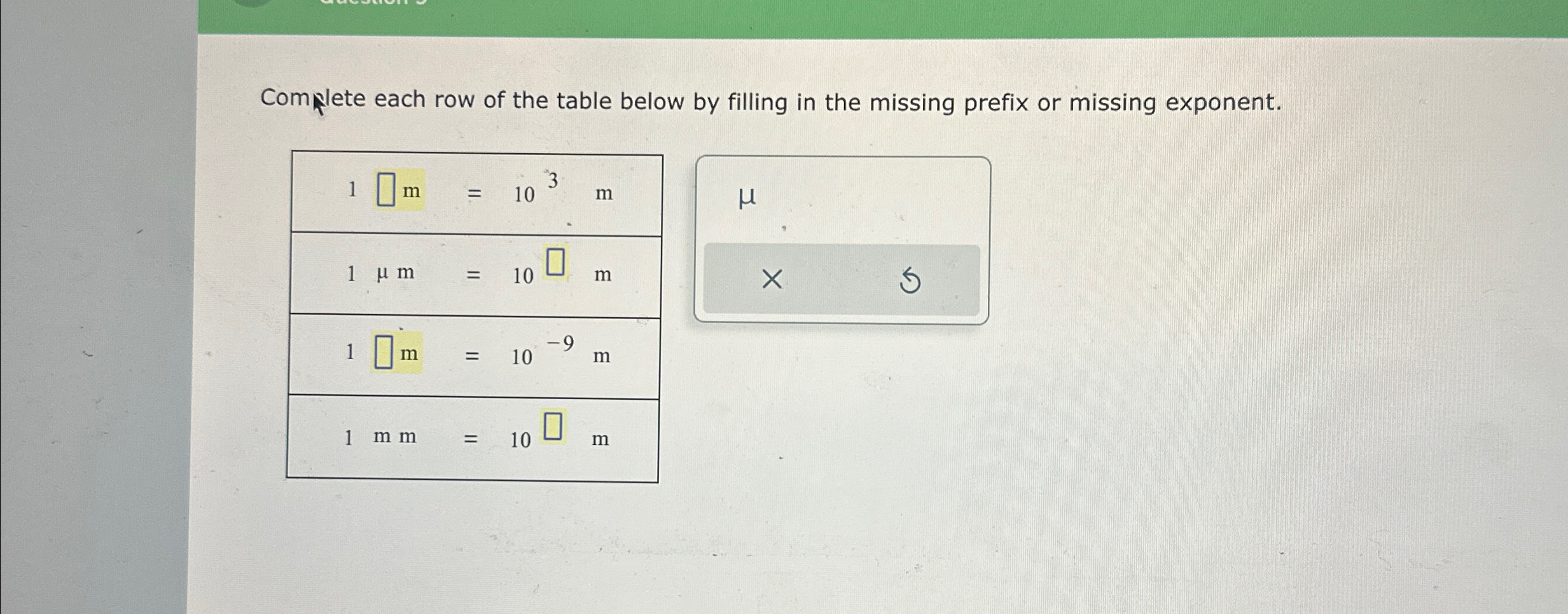 Solved Complete each row of the table below by filling in | Chegg.com