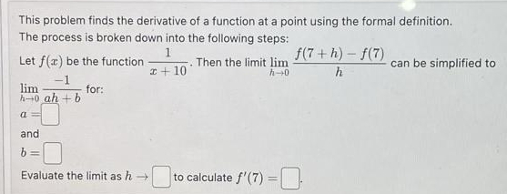 Solved This problem finds the derivative of a function at a | Chegg.com
