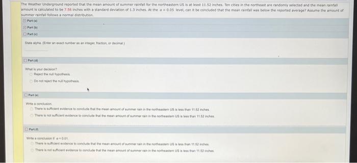 Solved Wummer rainfall follows a normal ditibubon. Partief | Chegg.com