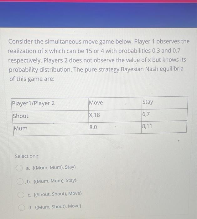 Solved Consider the simultaneous move game below. Player 1 | Chegg.com