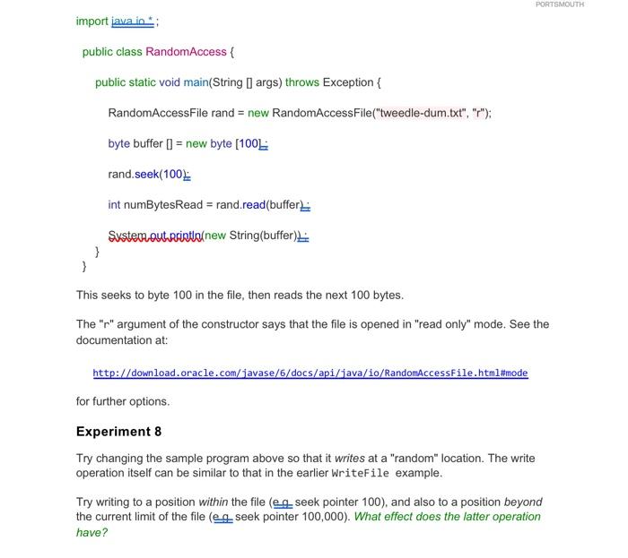 import java in *: public class RandomAccess \{ public | Chegg.com