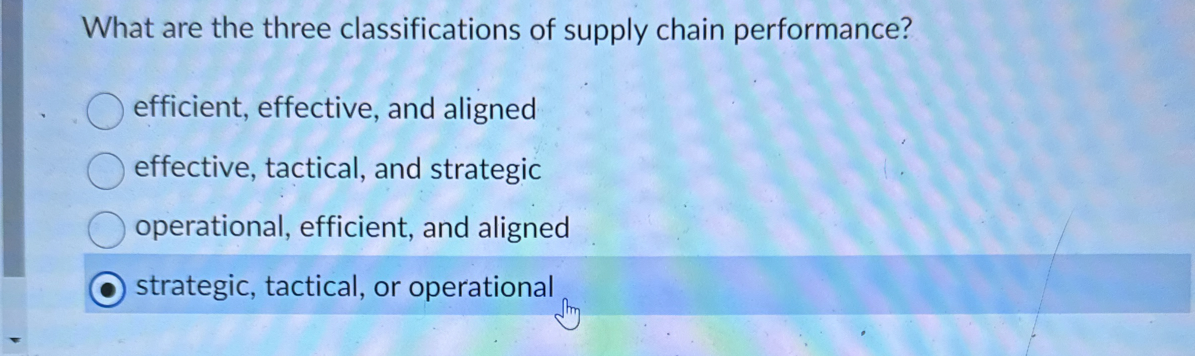 Solved What are the three classifications of supply chain | Chegg.com