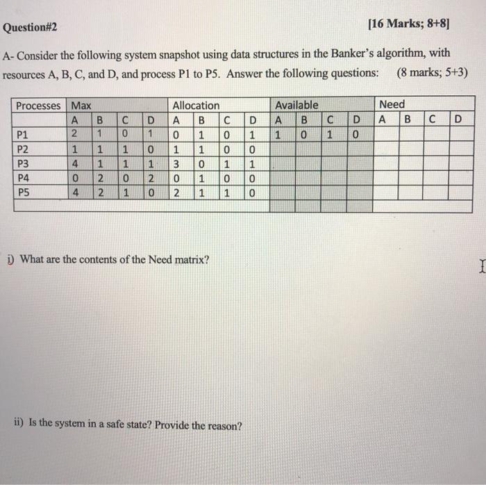 Solved Question#2 [16 Marks; 8+81 A- Consider the following | Chegg.com