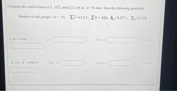 Solved Compute the control limits (CL, UCL and LCL) of an | Chegg.com