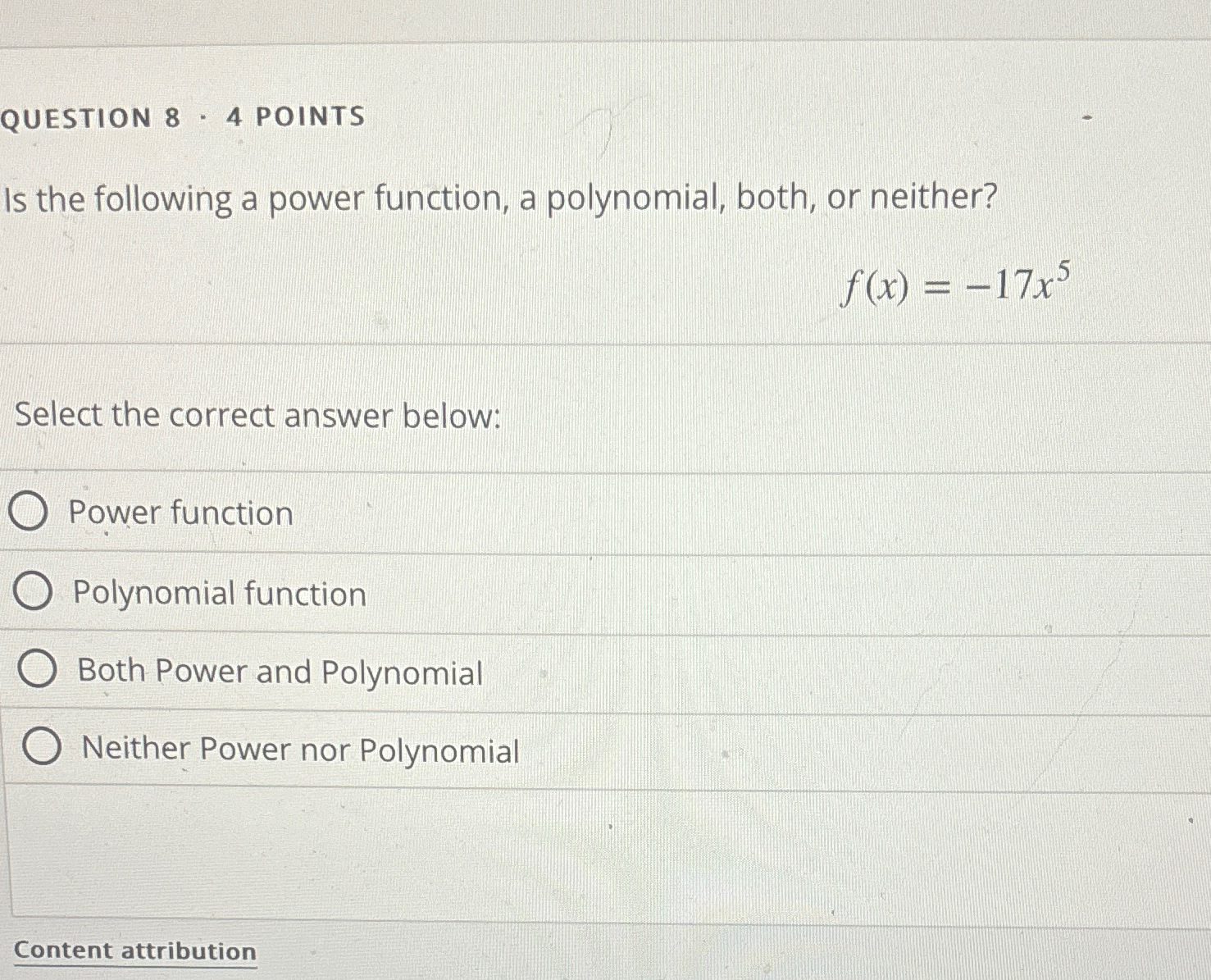Solved QUESTION 8 - 4 ﻿POINTSIs the following a power | Chegg.com