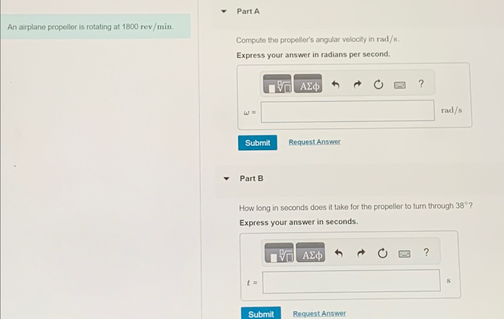 Solved Part AAn airplane propeller is rotating at | Chegg.com
