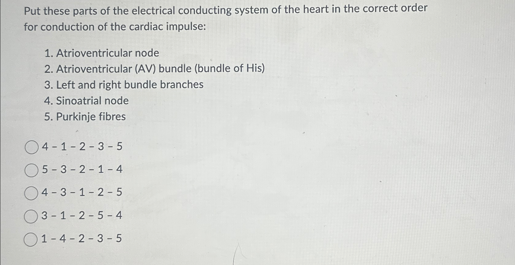 Solved Put these parts of the electrical conducting system | Chegg.com