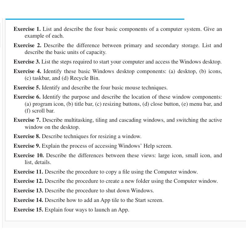 Solved Exercise 1. ﻿List and describe the four basic | Chegg.com