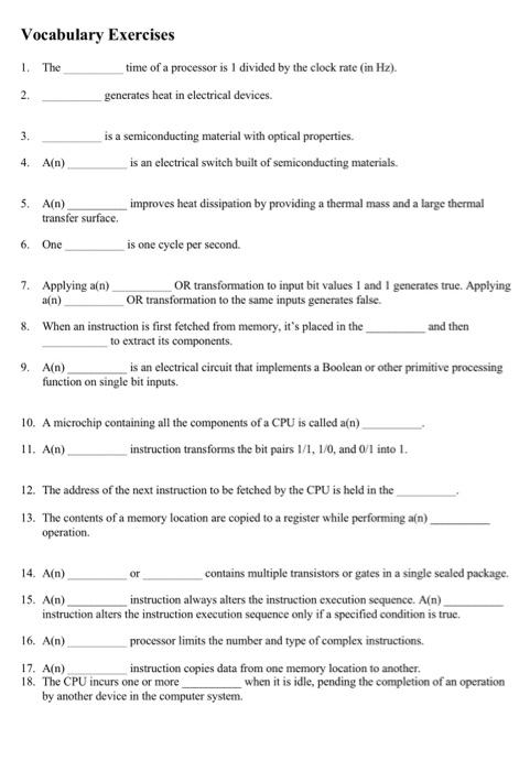 Vocabulary Exercises 1. The time of a processor is 1 | Chegg.com