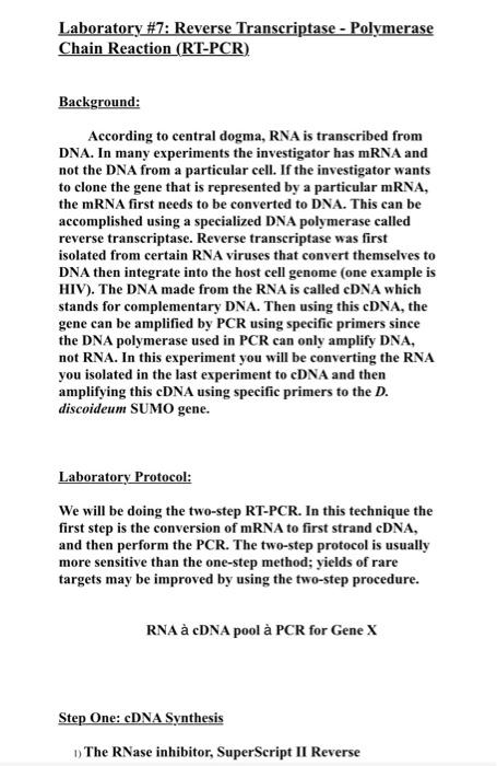 Solved Laboratory #7: Reverse Transcriptase - Polymerase | Chegg.com