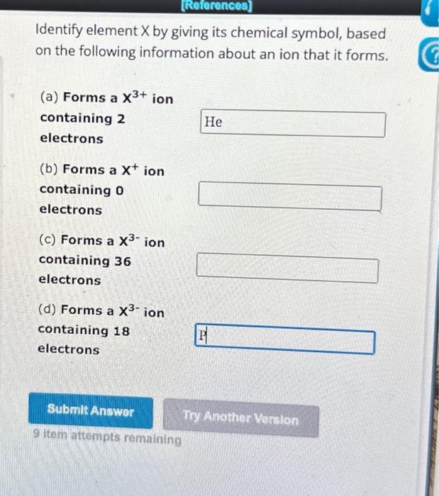 Solved Identify element X by giving its chemical symbol, | Chegg.com