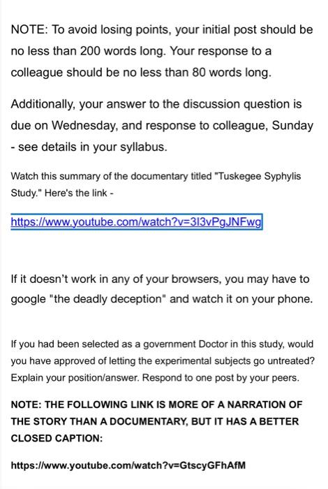 NOTE: To avoid losing points, your initial post | Chegg.com