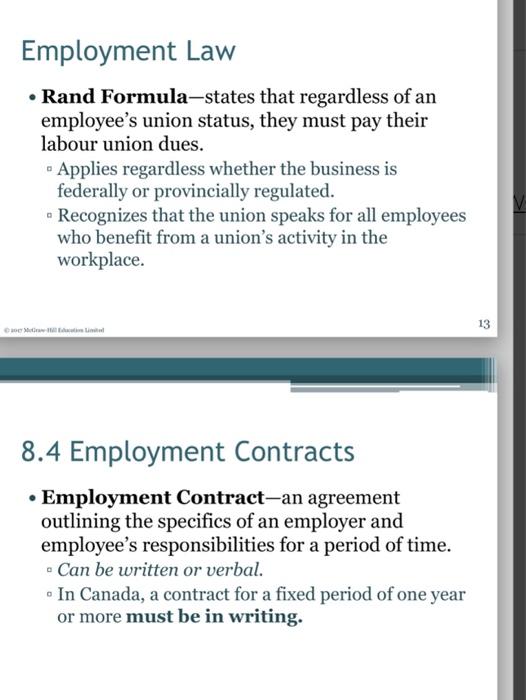 Solved 8.1 What is Employment Law? - Laws and regulations | Chegg.com