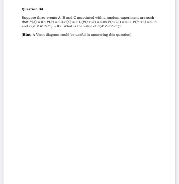 Solved Suppose three events A,B and C associated with a | Chegg.com