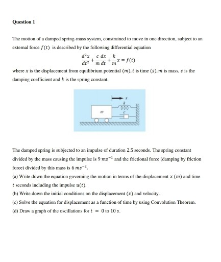 Solved Question 1 The motion of a damped spring-mass system, | Chegg.com