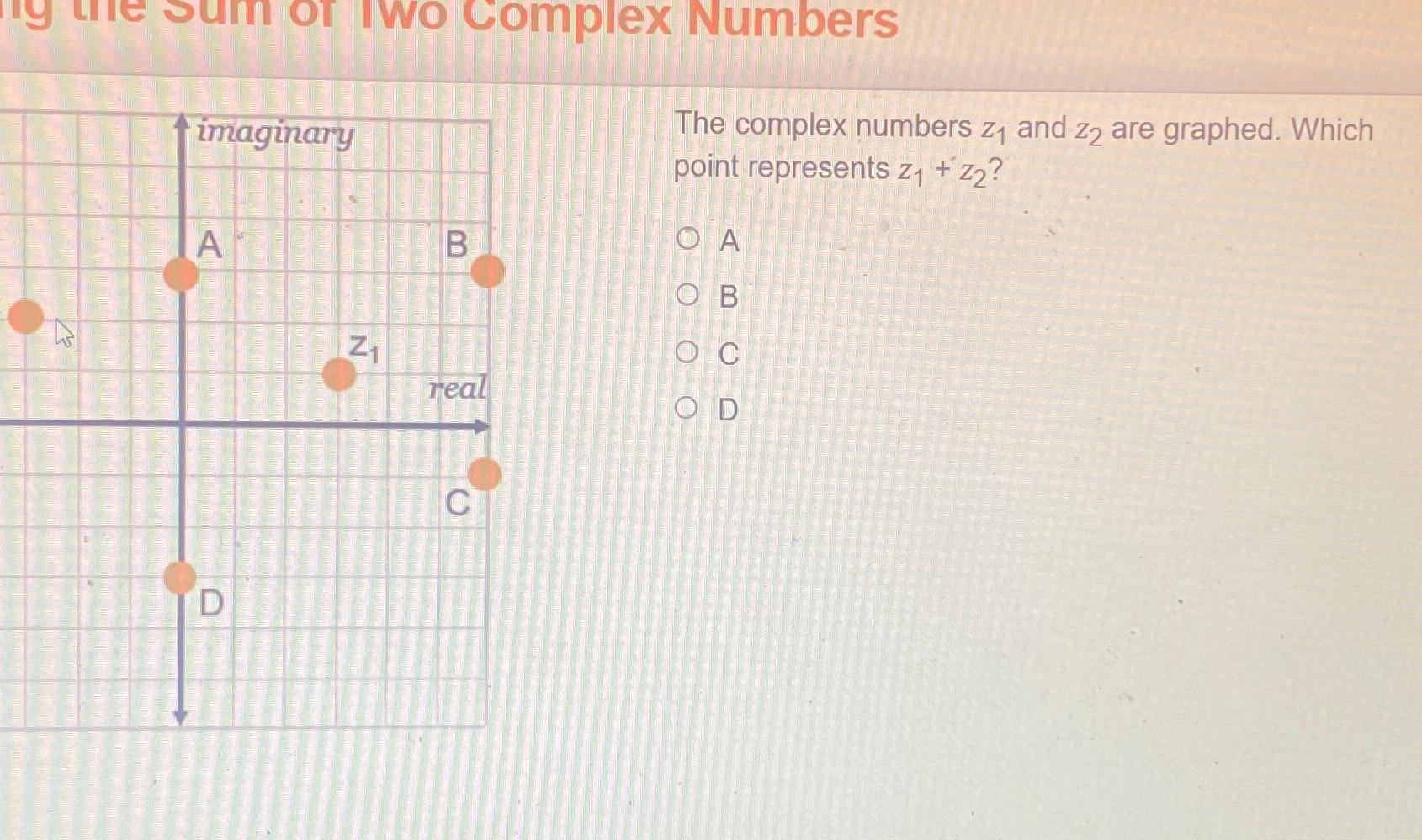 Solved The complex numbers z1 ﻿and z2 ﻿are graphed. Which | Chegg.com