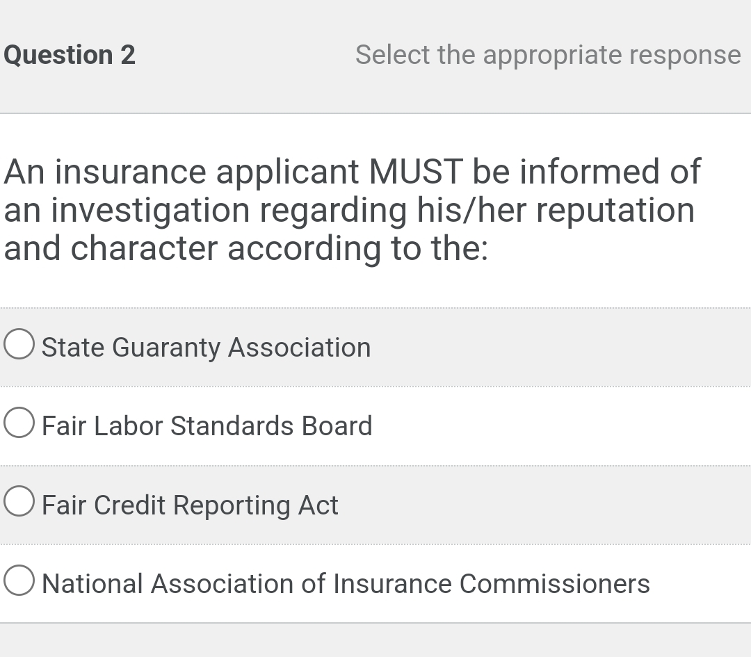 Solved Question 2Select the appropriate responseAn insurance | Chegg.com