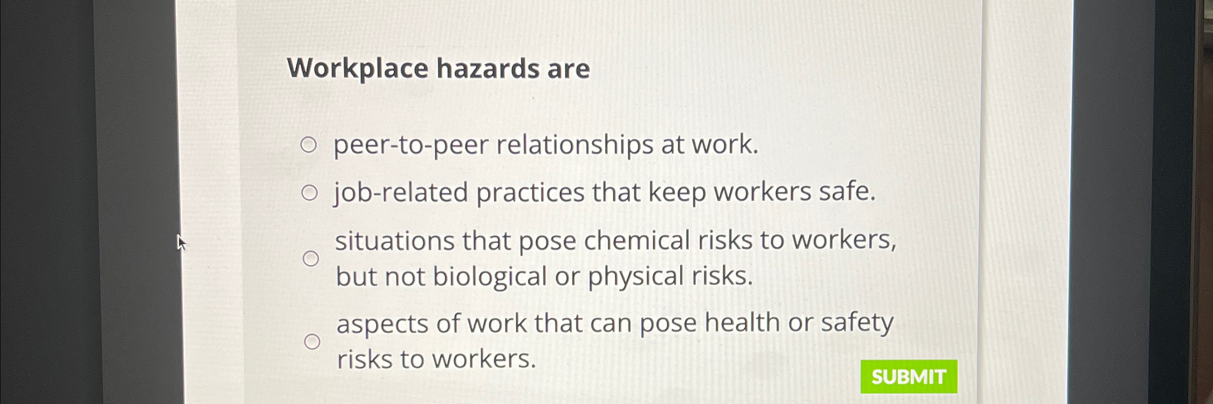 Solved Workplace hazards arepeer-to-peer relationships at | Chegg.com