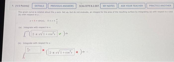 Solved The given curve is rotated about the y-axis, Set up, | Chegg.com