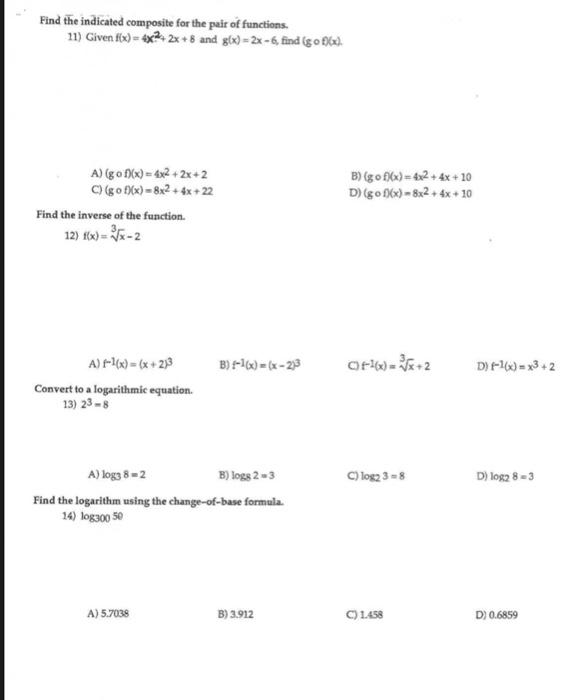 Solved Find the indicated composite for the pair of | Chegg.com