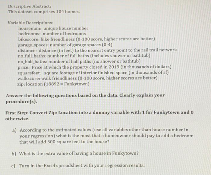 Solved Descriptive Abstract: This dataset comprises 104 | Chegg.com