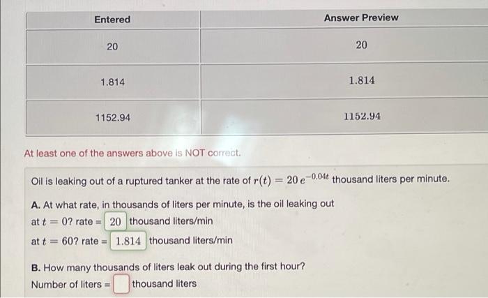 Solved Entered Answer Preview 20 20 1.814 1.814 1152.94 | Chegg.com