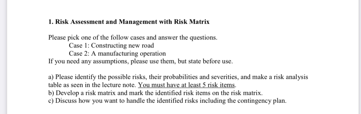 Solved Risk Assessment and Management with Risk MatrixPlease | Chegg.com